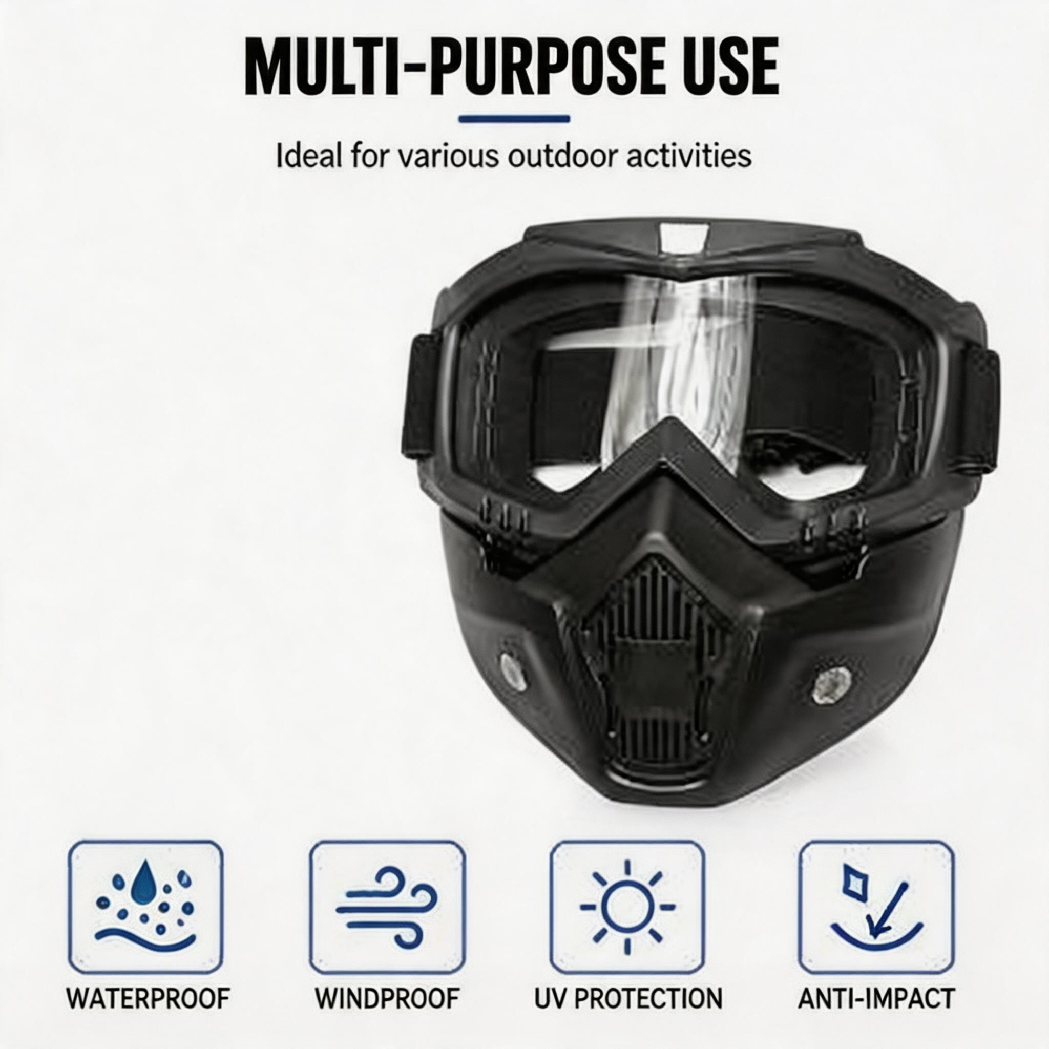 Unisex Detachable Impact-Resistant Skull Face Mask, UV400 Anti-Wind ...