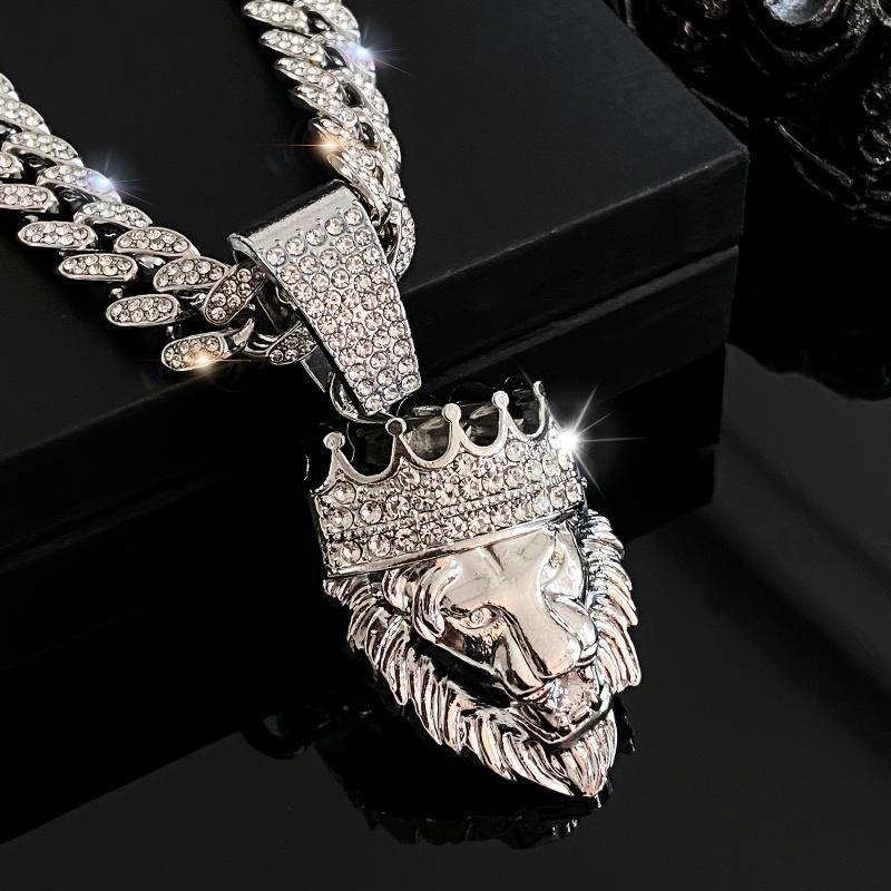Men's crown Lion head zinc alloy pendant necklace, hip hop men's ...