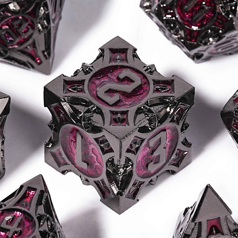 Multi-sided Dice Spiked Metal DND Dice Set Black Nickel Red & Black ...