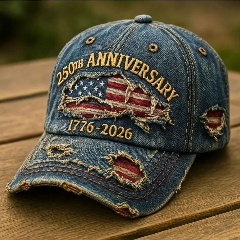250th Anniversary 1776-2026 Distressed Denim Baseball Cap for Men ...
