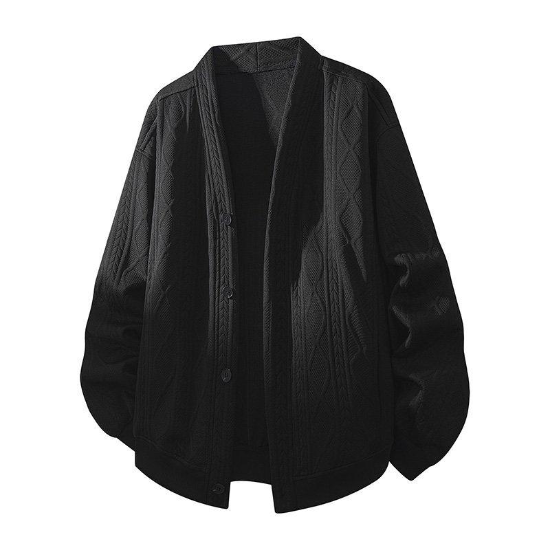 Men's casual simple versatile double-layer twisted button ribbed ...