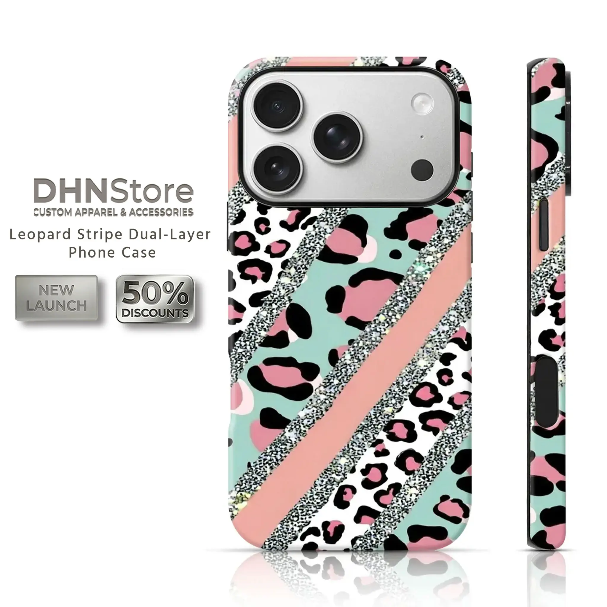 DHNStore Leopard Stripe Dual-Layer Phone Case for iPhone 17 Pro Max 16 ...