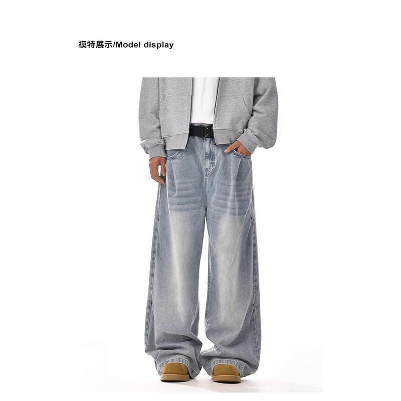 Retro washed jeans men's and women's trendy high street straight ...