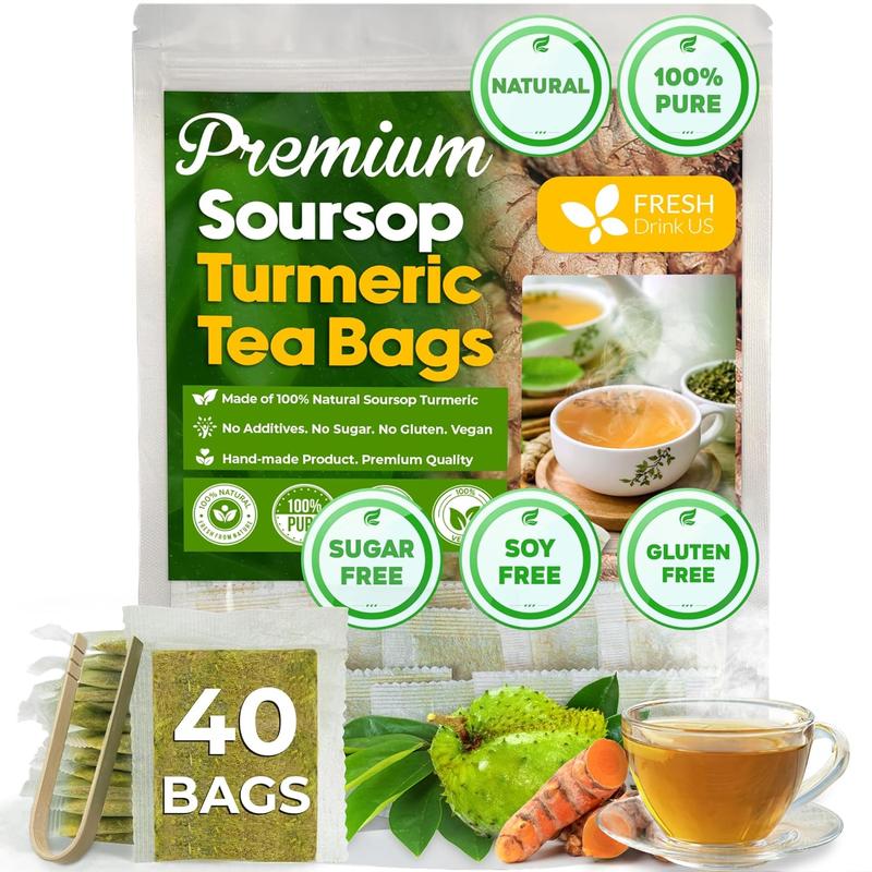 Premium 40 Soursop Turmeric Tea Bags, 100% Natural, Blend of Soursop ...