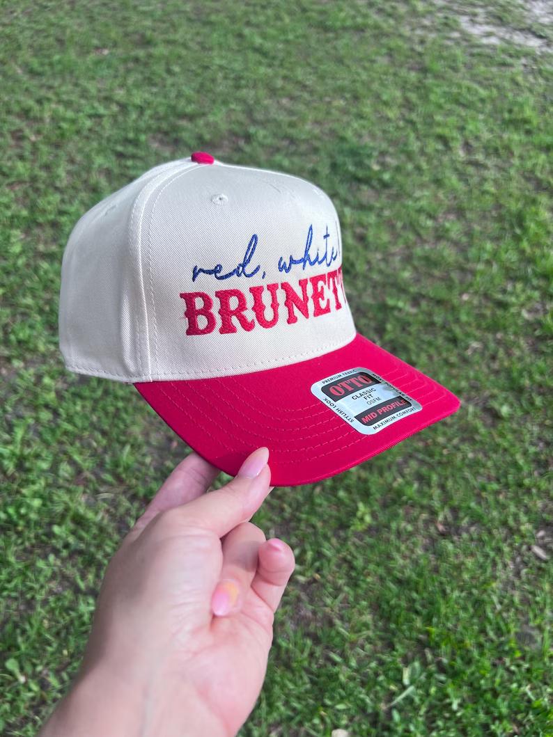 Red White & Brunette Trucker Hat –– 4th of July Patriotic Baseball Cap ...