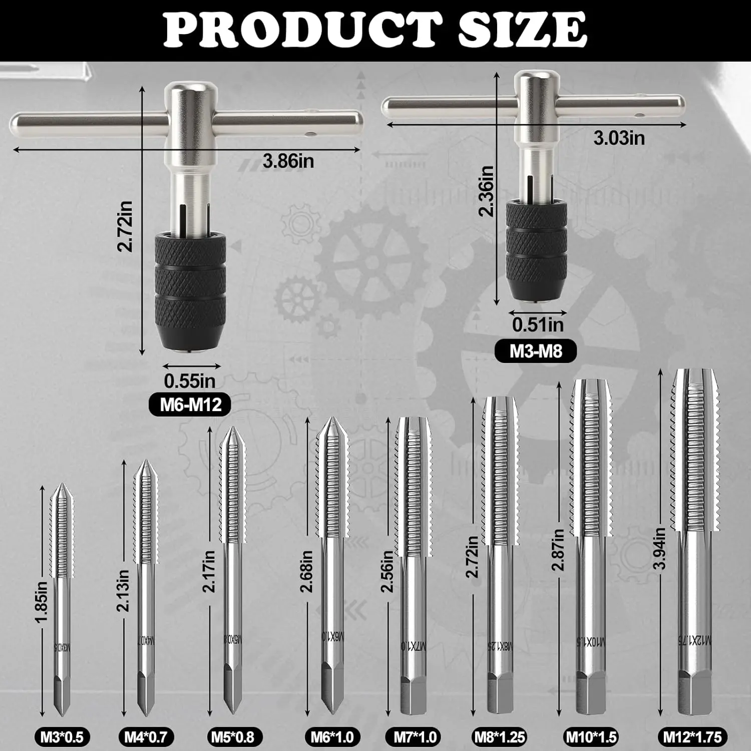 Metric Tap Set 10 count, Adjustable Tap and Set with 2 T Handle Tap ...