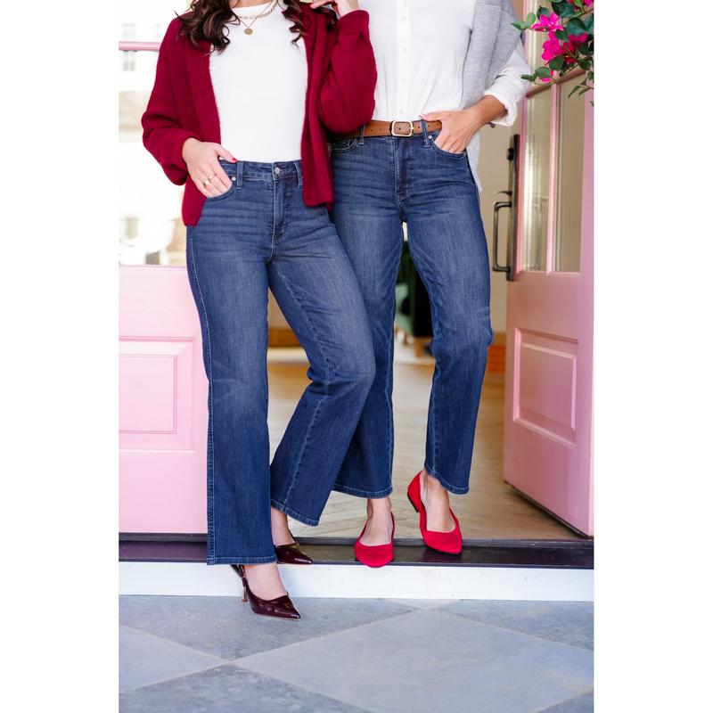 Judy Blue Mid Rise Dark Wash Petite Tummy Control Classic Straight Leg ...