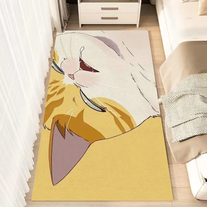 1pc Anime Cat Yawn Pattern Fluffy Minimalist Area Rug, Polyester 100% ...
