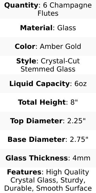 6-Pack Crystal Cut Champagne Flute Glasses 6oz Textured Design ...