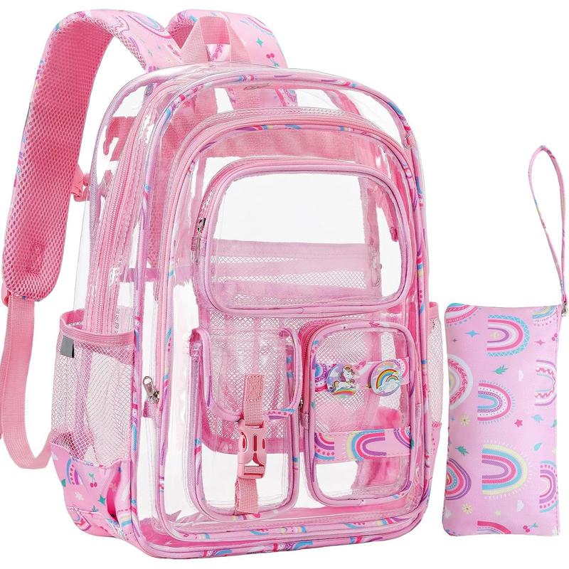 Clear Backpack School, 17 inch Heavy Duty PVC Transparent Bag, Cute ...