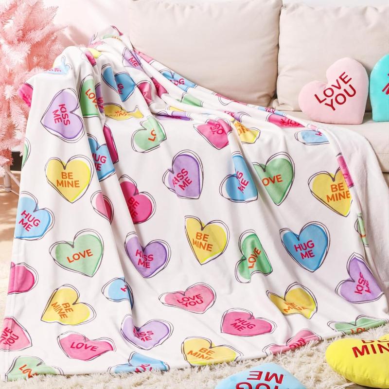 Valentines Day Decor: Hand-Painted Candy Heart Flannel Fleece Throw ...