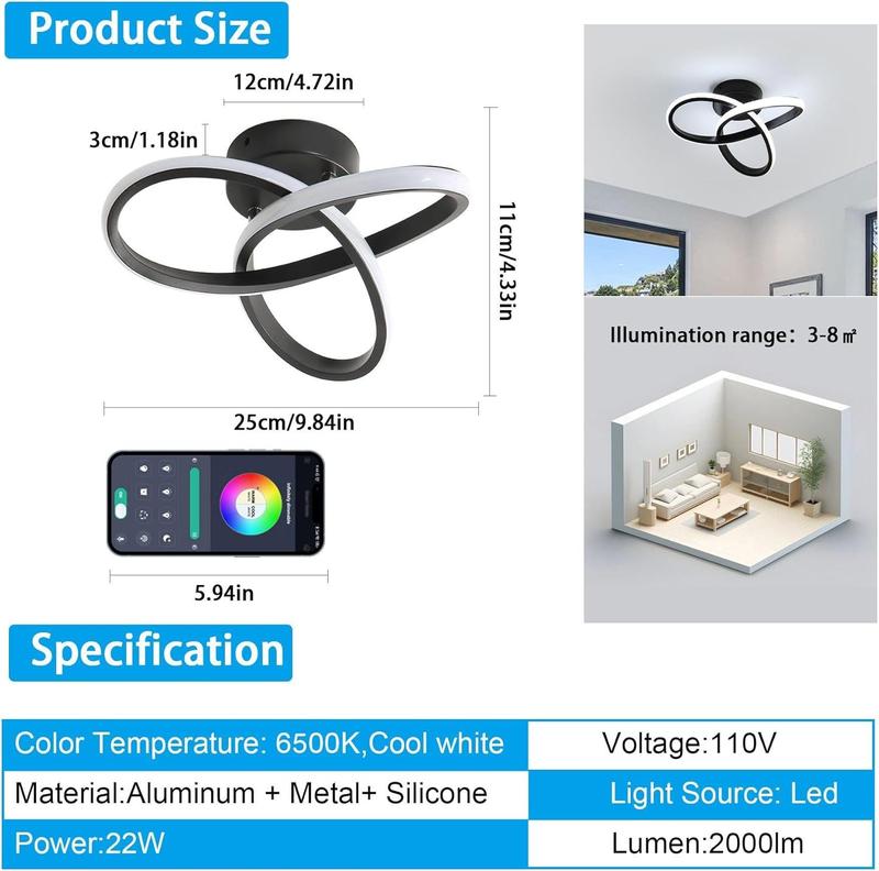 Modern LED Ceiling Light, 22W Spiral Design Hallway Light Fixtures ...