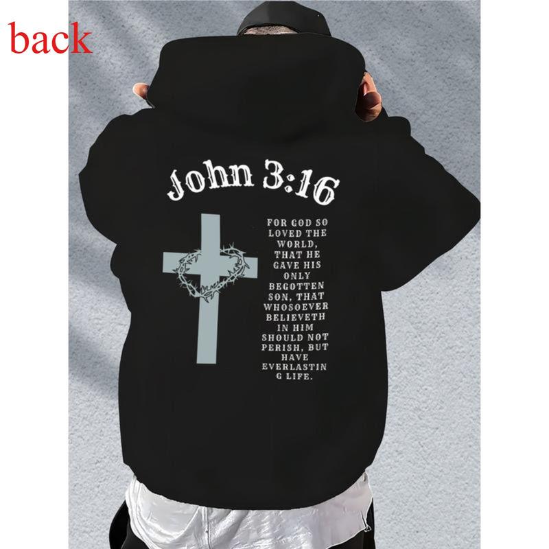 Men's John 3:16 with cross print Graphic Hoodie - Black Long Sleeve ...