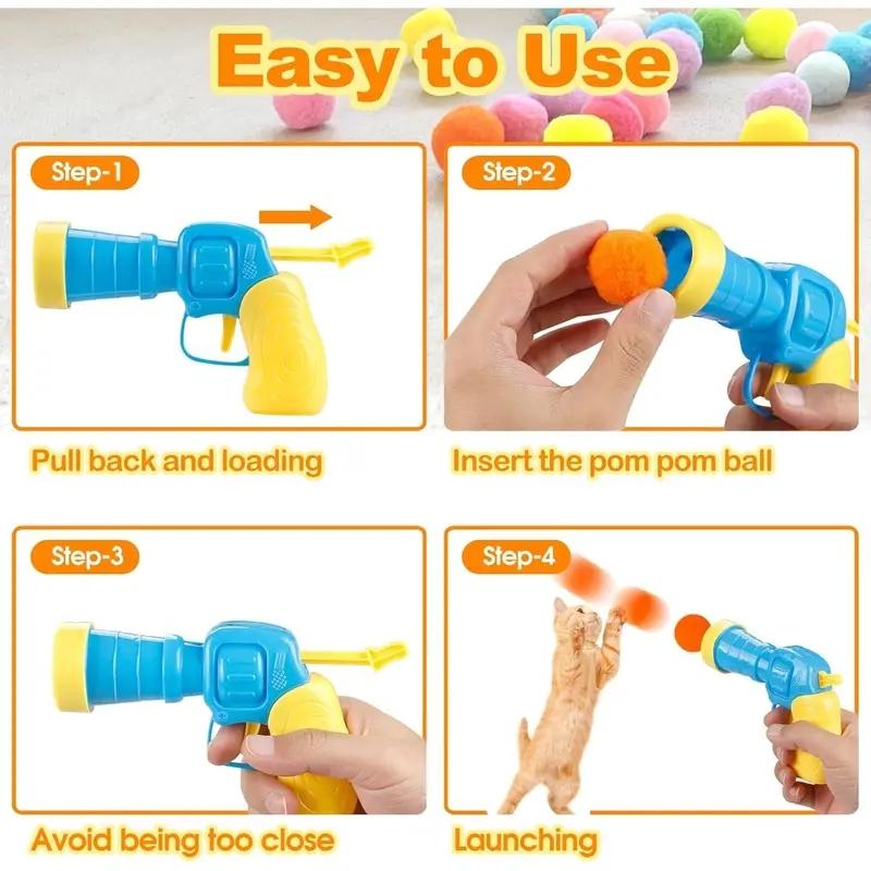 Interactive Cat Toy Gun Set, Includes 31 Pieces Plush Balls & Launcher ...