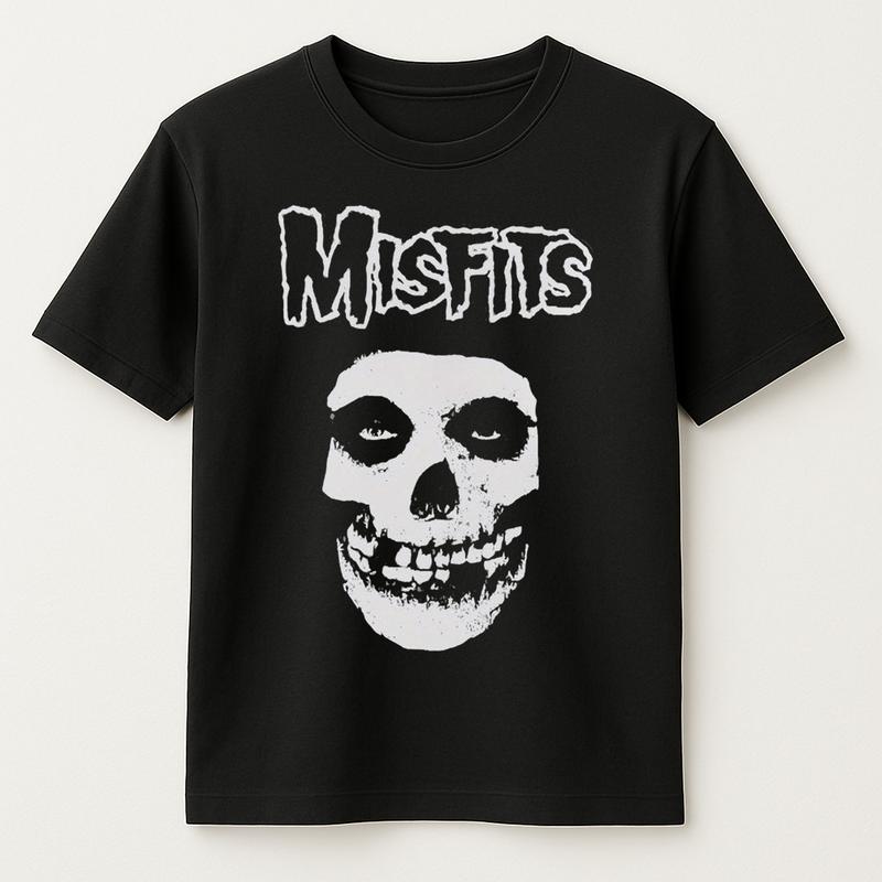 Men'S Black "Misfits" Graphic T-Shirt - Vintage Rock Band Design, Men's ...