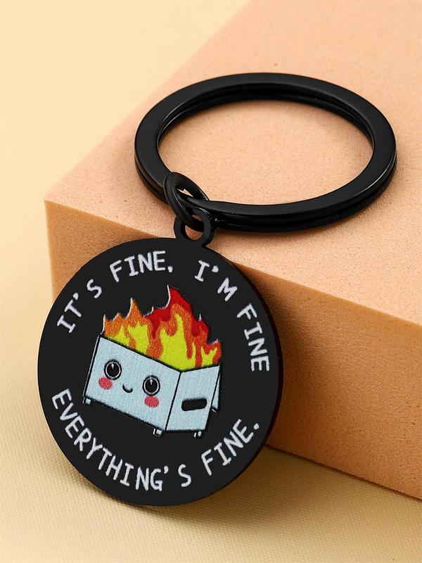 Cartoon Flame & Letter Pattern Metal Keychain, Cute Keychain for Car ...