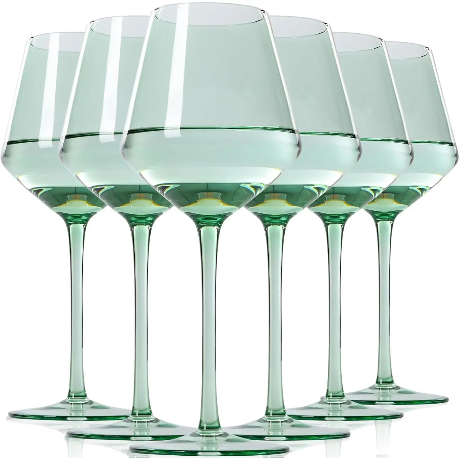 Green Glasses Set of 6-?Hand Blown? Green Glasses With Tall Long Stem ...