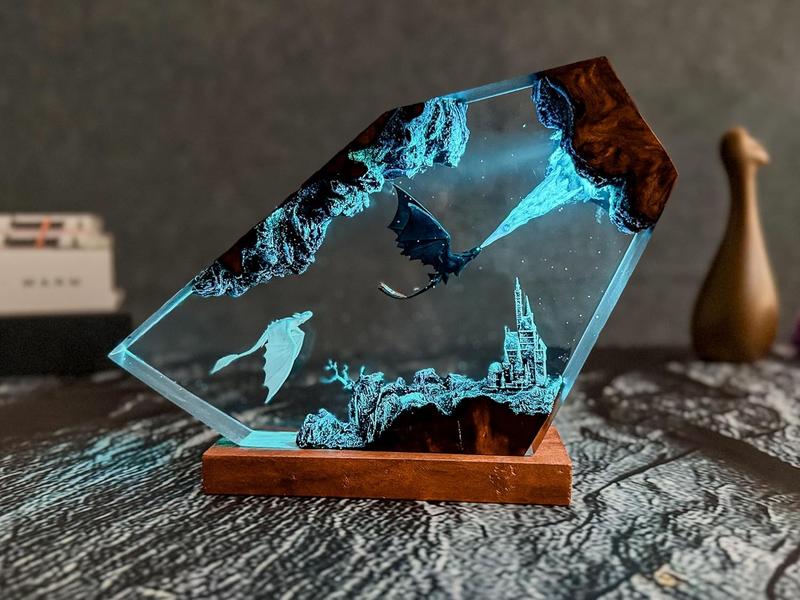 Epoxy Resin Dragon Lamp, Handmade 3D RGB Ice Dragon Night Lights for ...