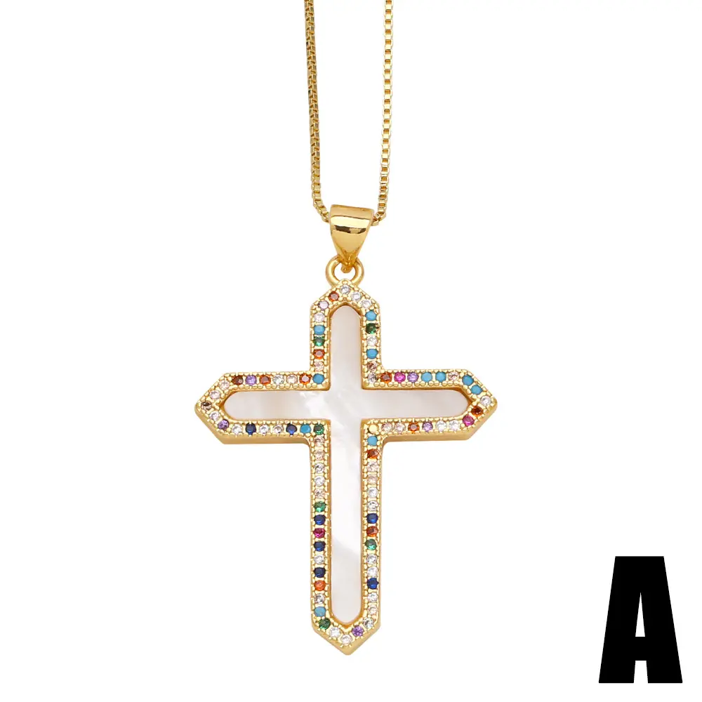 Virgin Mary Cross Zircon Pendant Necklace, Gold Plated Clavicle Chain ...