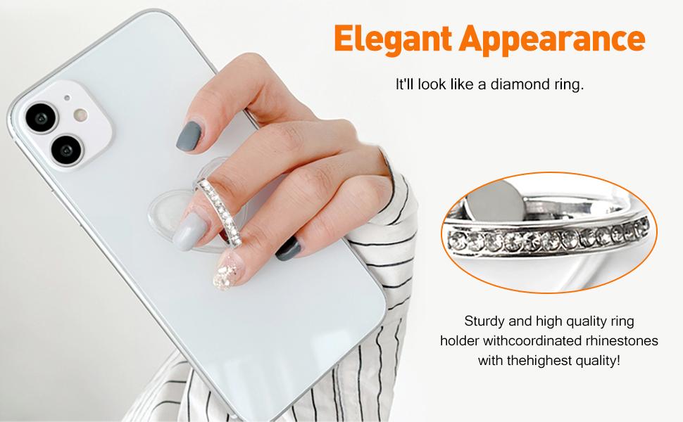 [2 Pack] Transparent Diamond Phone Ring Holder – 360° Rotating & 180 ...