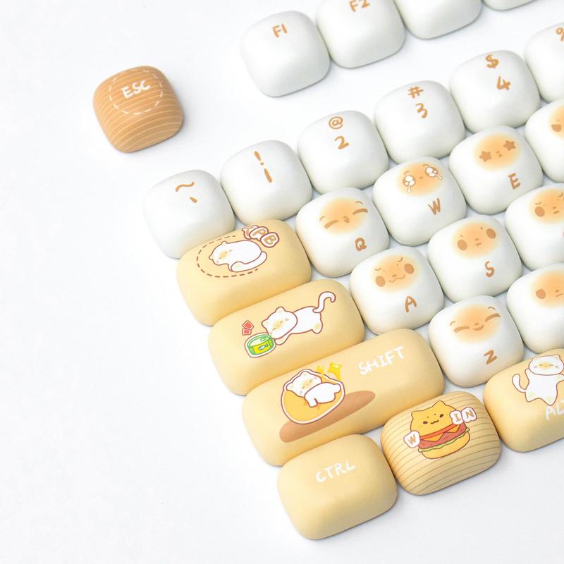 Pbt Cute Mog Profile Keycap 137 Keys Yellow Round Keycaps Set Custom ...