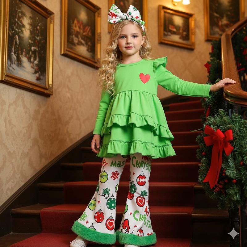 Toddler Girls Christmas Clothes Set Long Sleeve Ruffles Shirt Bell ...