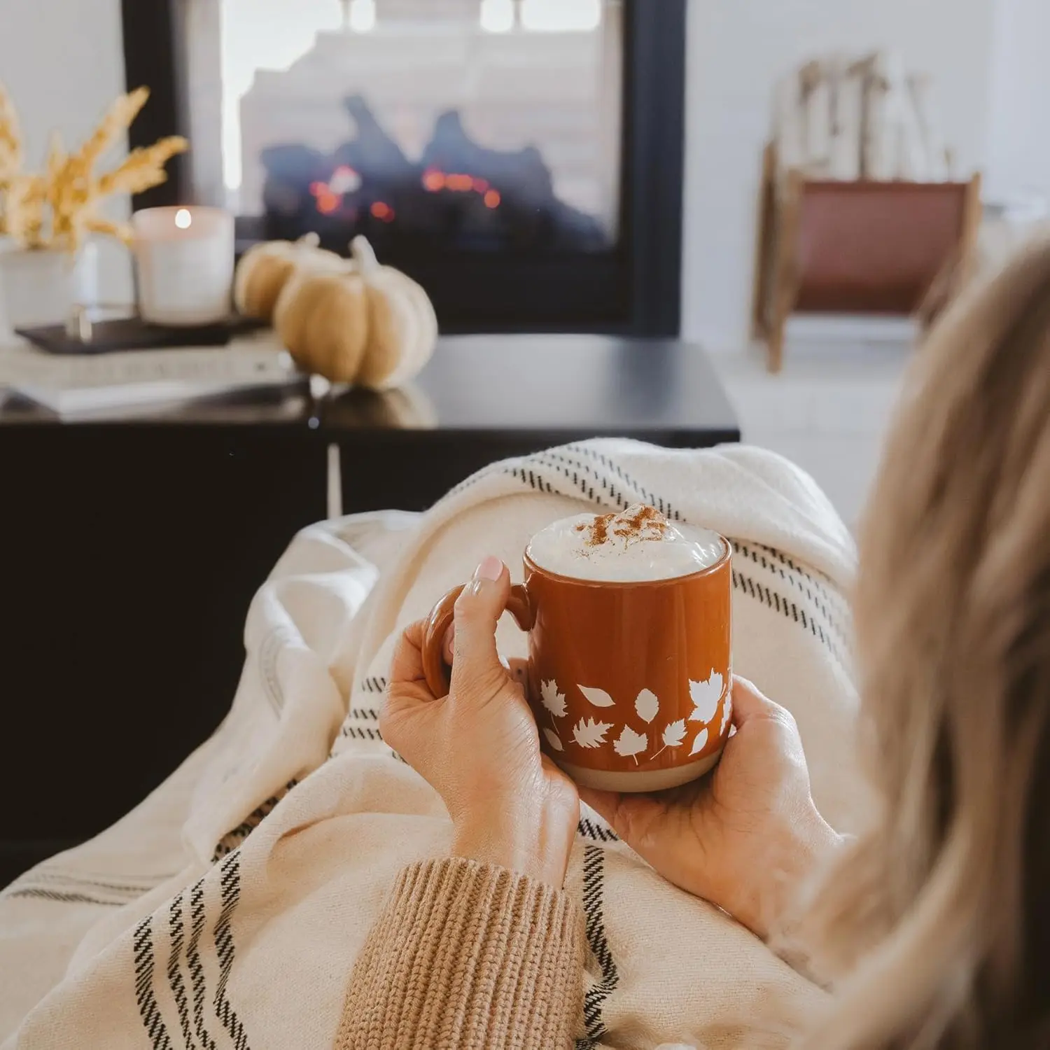 Fall Mug Handcrafted Stoneware Coffee Mug with Autumn Leaves Design, 14 ...