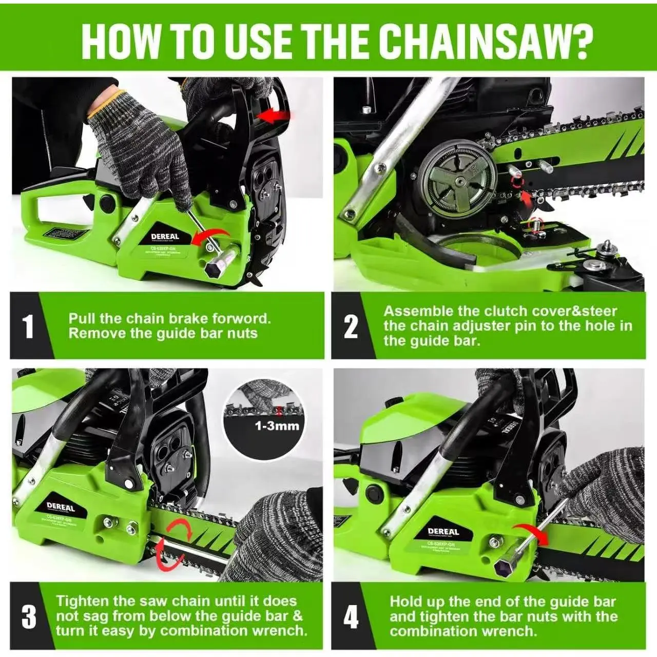 Gas Chainsaws 20 Inch Gas 62CC CS62X-GR 2 Stroke Engine Chain for ...