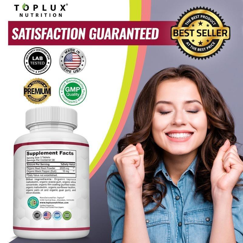 Toplux Organic Beetroot Tablets: 2040mg Beet Root Supplement, Powerful ...