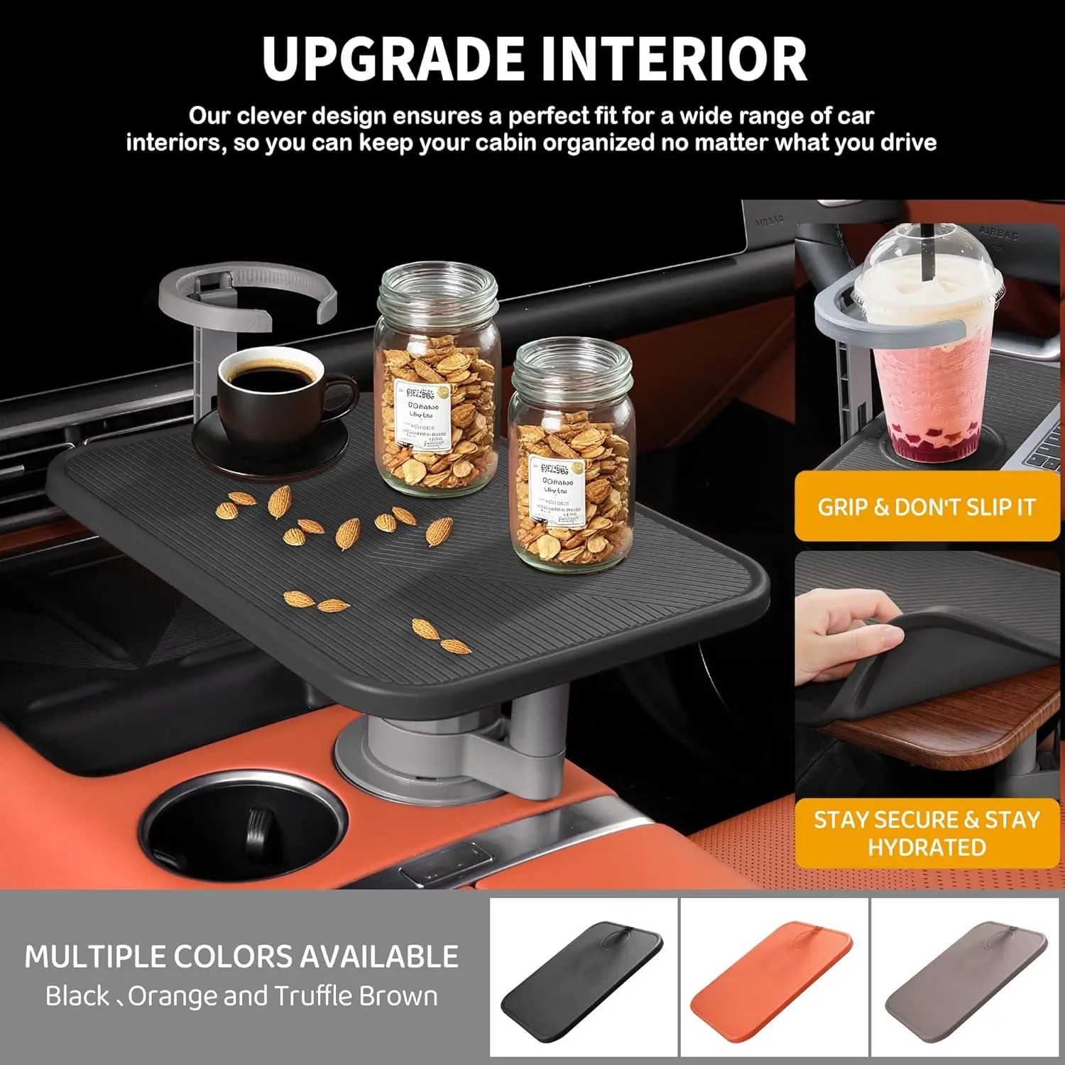 Car Tray & Car Desk for Laptop, 360 ° Rotating Wood Cup Holder Table ...