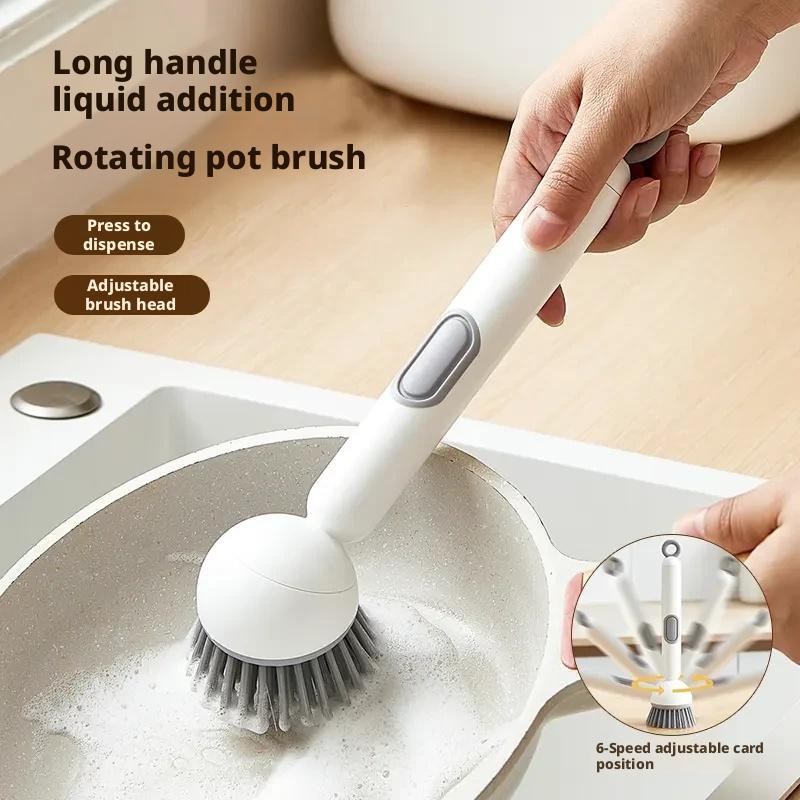 Long Handle Liquid Adding Rotating Pot Brush Household Kitchen Non ...