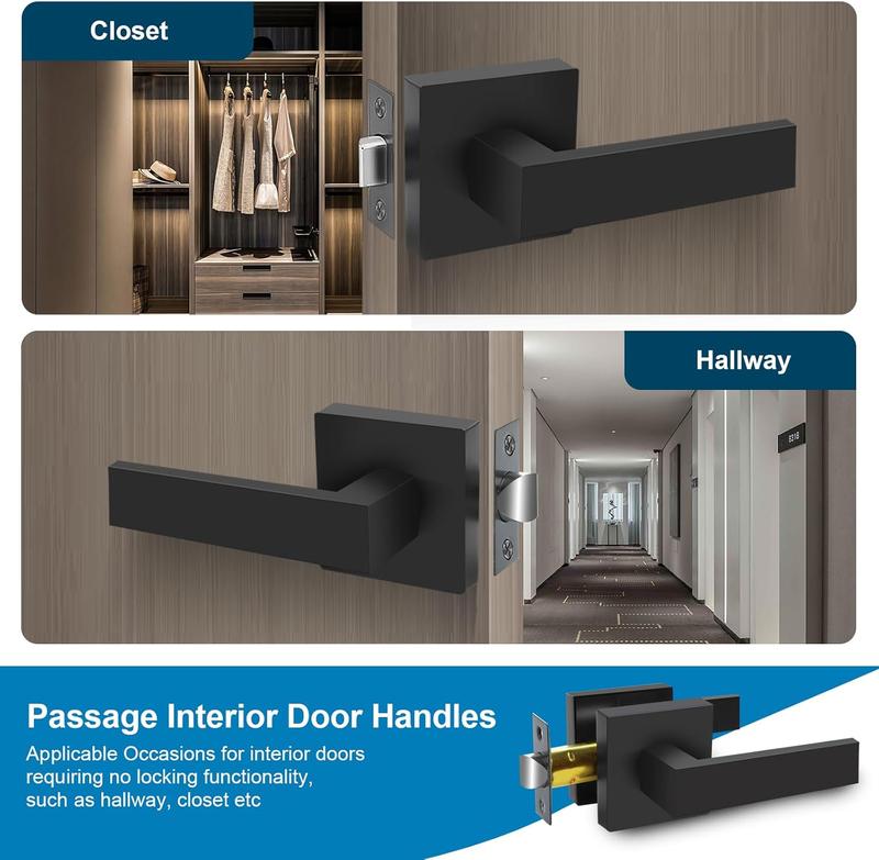 Passage Door Lever, 10 Pack Matte Black Interior Door Handles for ...