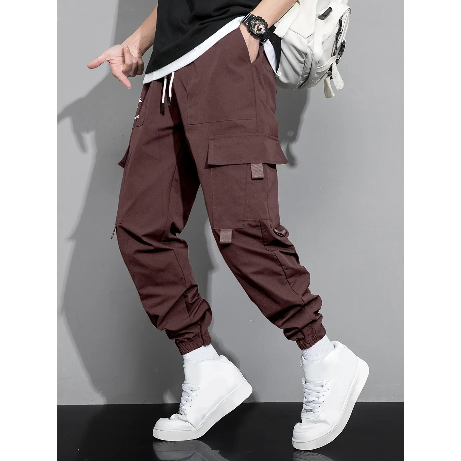 Men's Navy Blue Streetwear Cargo Joggers, Loose-Fit Athletic Pants with ...