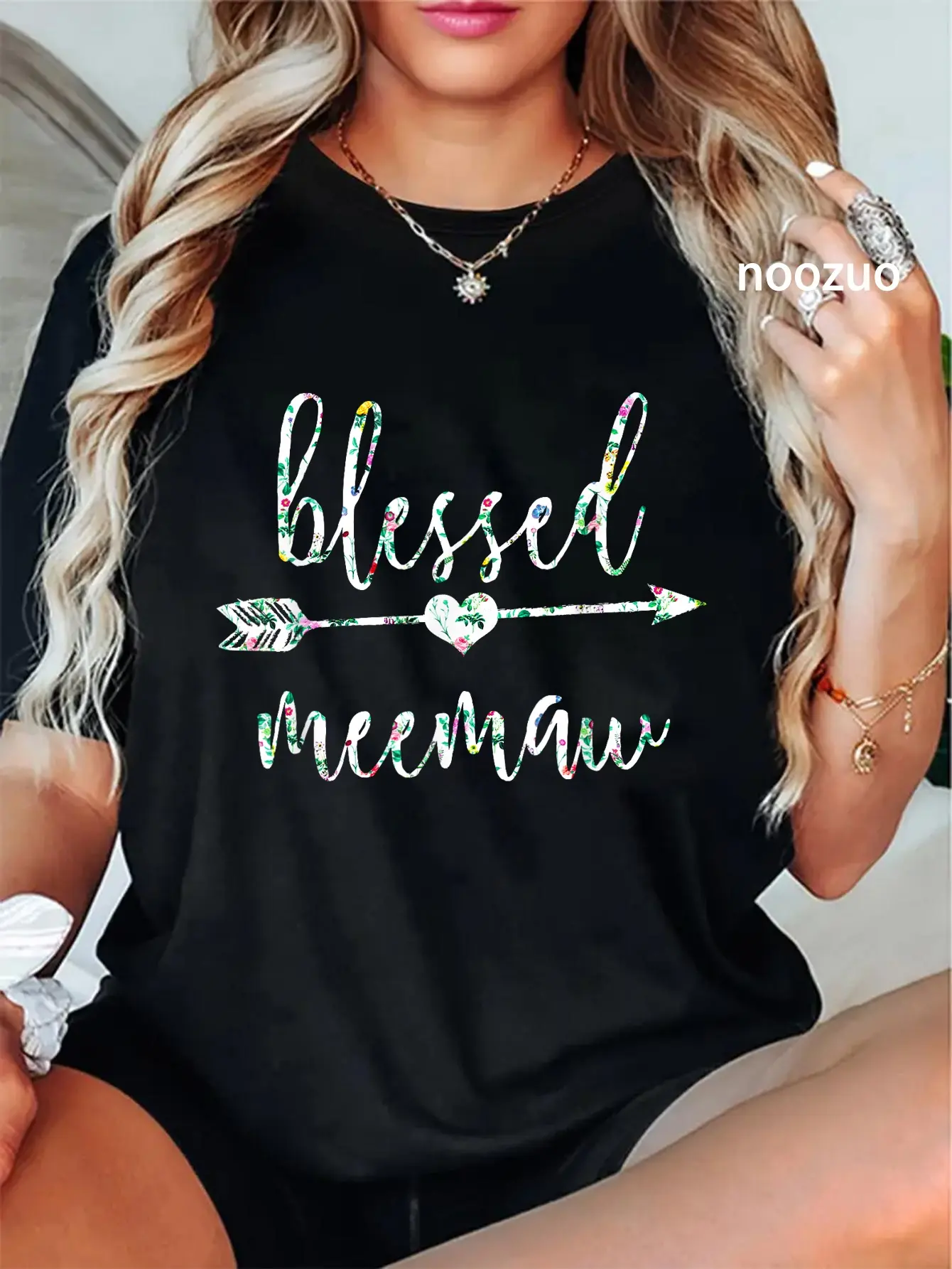 100% Cotton Hawaii Flowers Cute Tropical Flowers Blessed Meemaw Shirt T ...