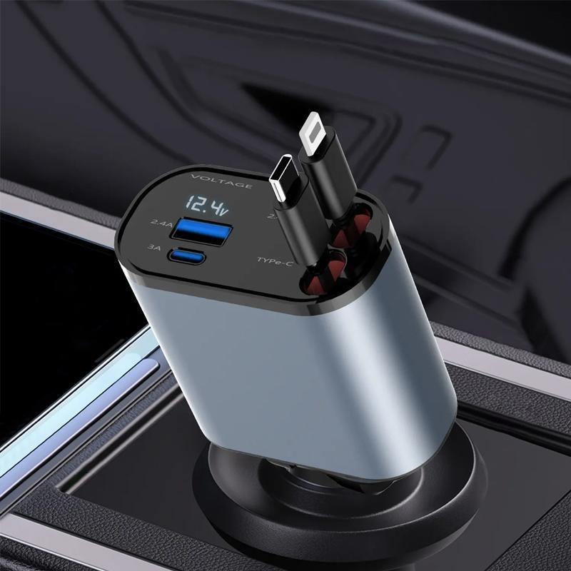 4 In 1 Mobile Phone Charging Car Charger, Multifunctional Retractable ...