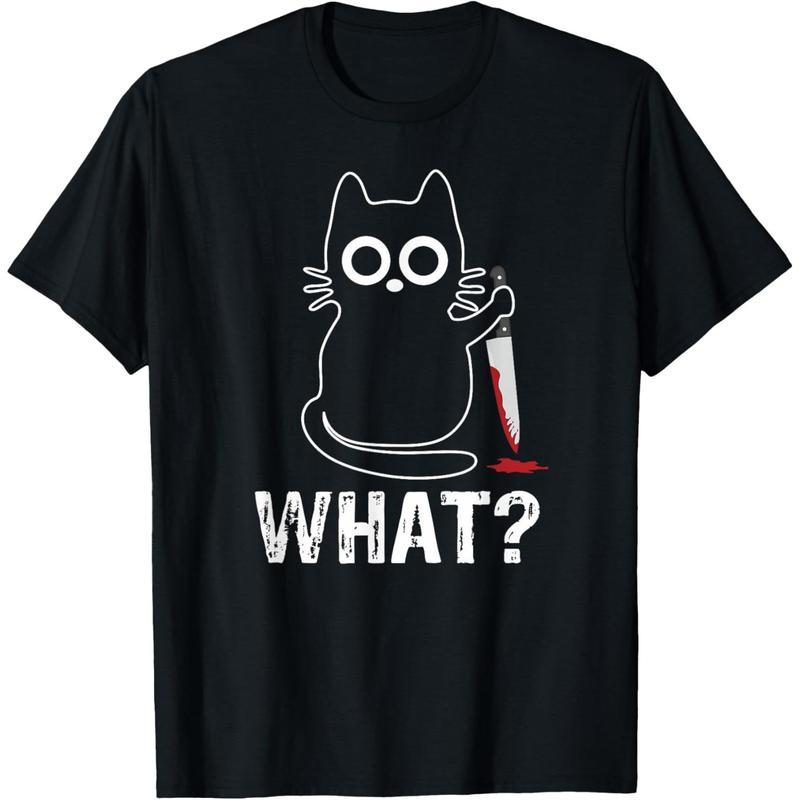 What?-Funny Cat With Knife Graphic Design T-Shirt - TikTok Shop