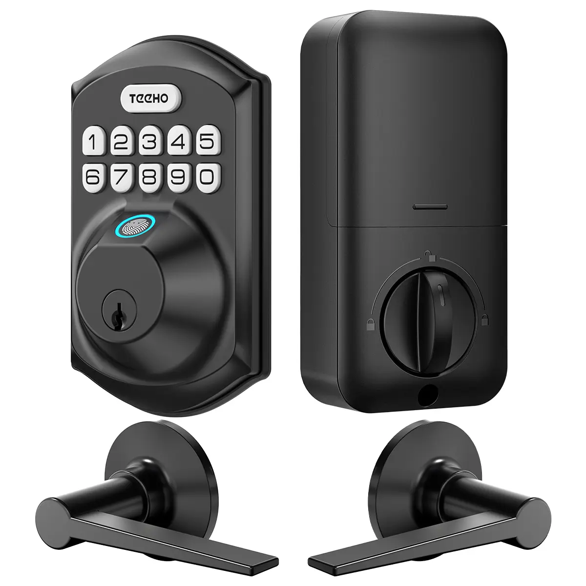TEEHO TE002L Fingerprint Door Lock with 2 Lever Handles, Keyless Entry ...