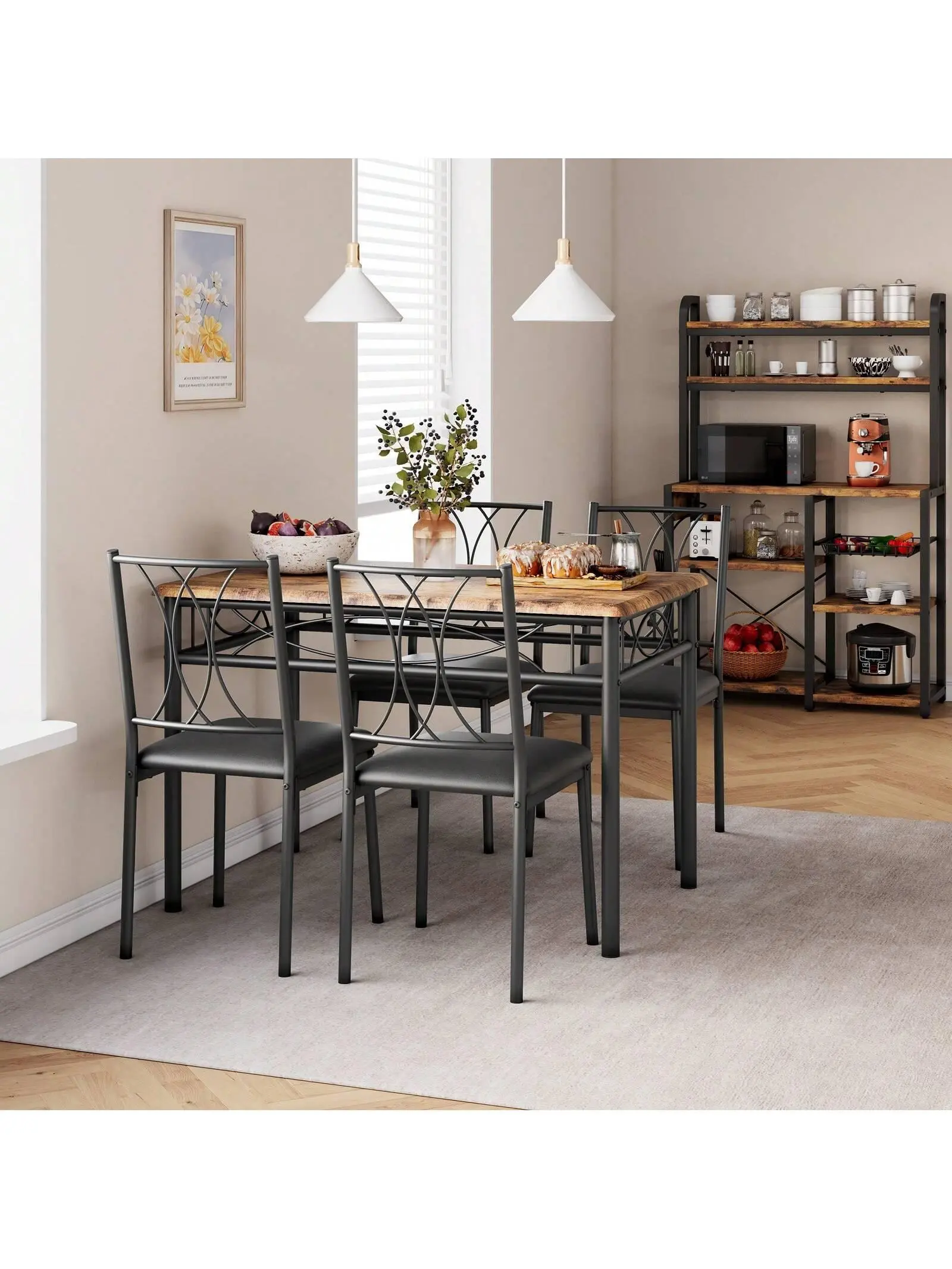 Gaomon Rustic Black Rectangular 4-Piece Dining Set (Dining Table Set of ...