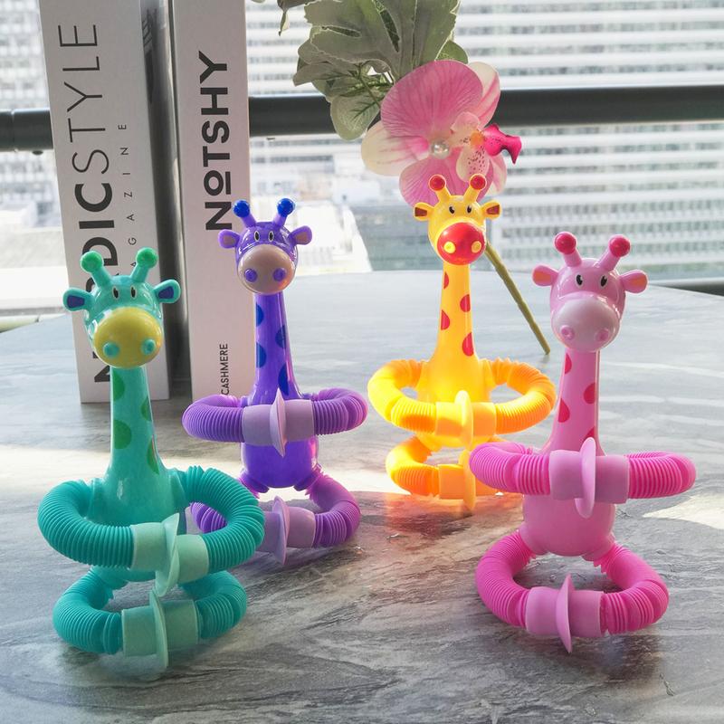 Cute Giraffe Stretch Tube Toy Telescopic Giraffe Colorful Suction Cup ...