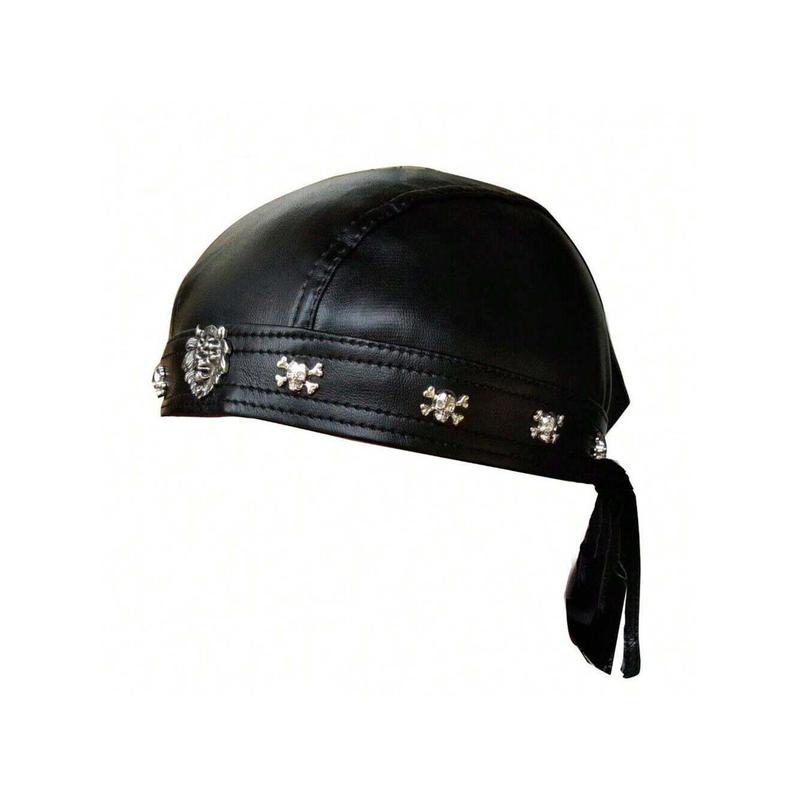 Faux Leather Biker Skull Cap Motorcycle Bandana Head Wrap Du Do Rag ...