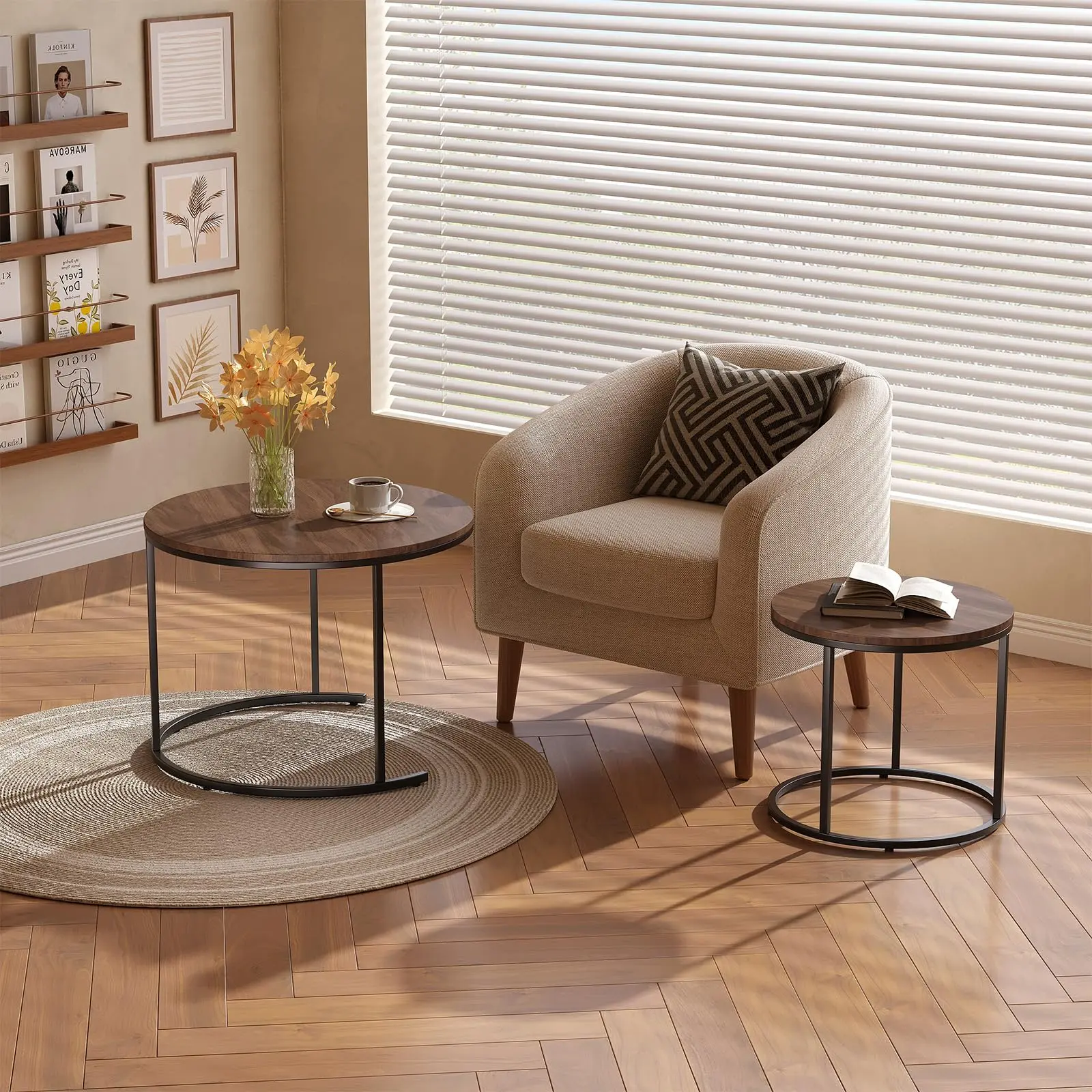 Round 60/40 cm stretch coffee tables Set of 2, Modern office or bedroom ...