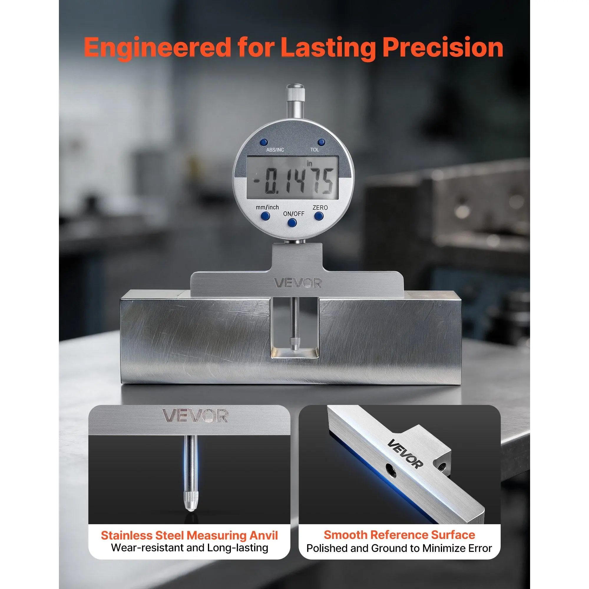 VEVOR Depth Gauge, Depth Micrometer Digital Electronic Indicator 0-22 ...