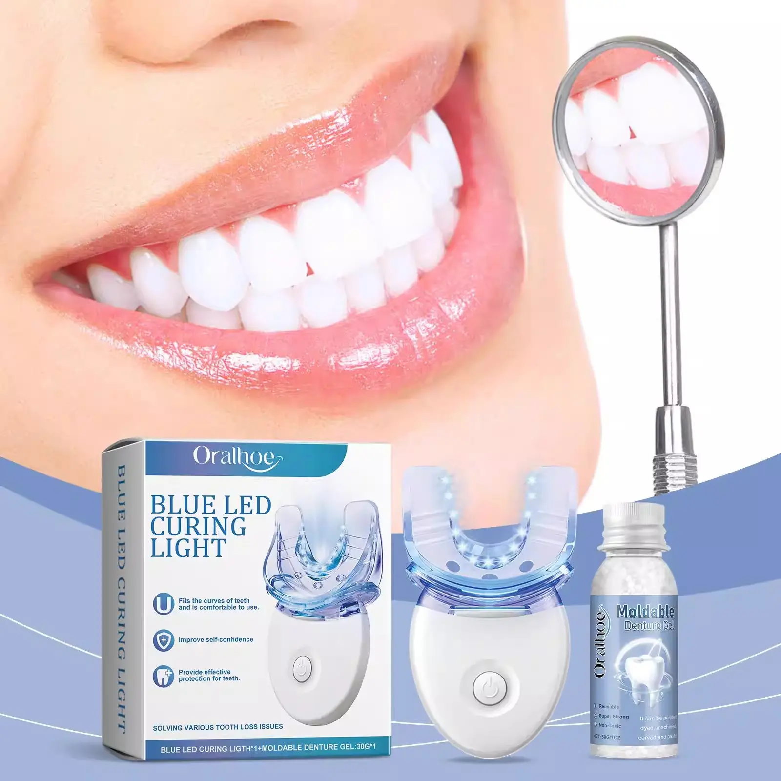 Oralhoe Blue LED Curing Light Kit for Uniform Tooth Whitening - Gentle ...