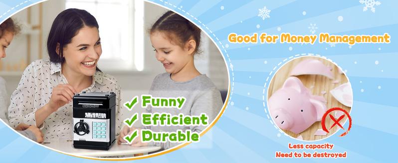 Pink Piggy Bank for Kids with Password Code Lock and Auto Grab Bill ...