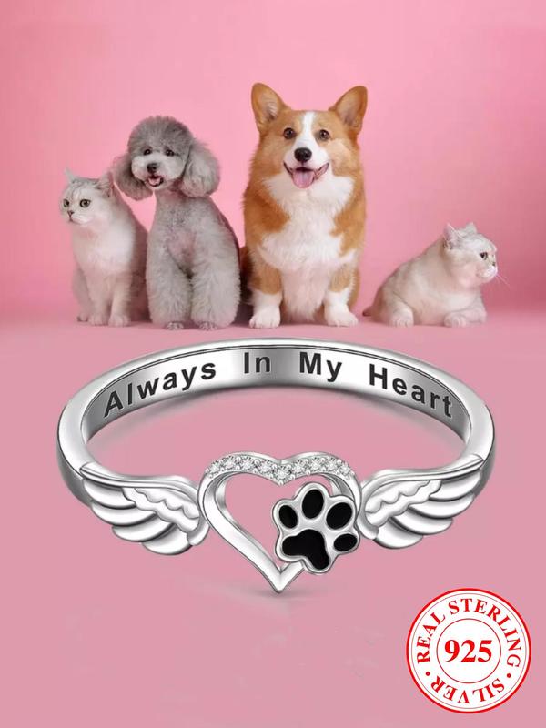 S925 Sterling Silver Cute Dog Paw & Wing Design Statement Rings ...
