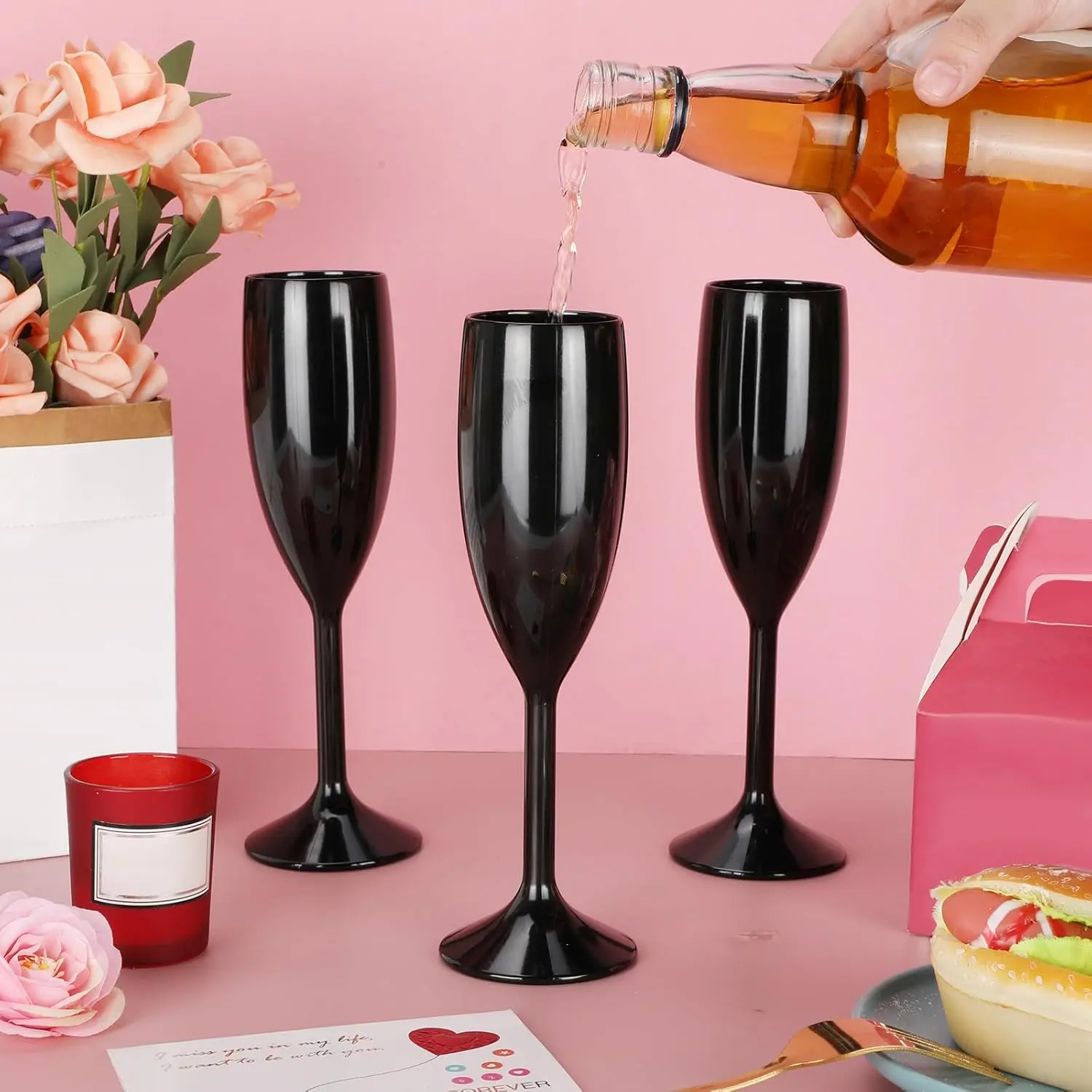 40 Pack Black Acrylic Champagne Flutes Bulk 6 oz Unbreakable Reusable ...