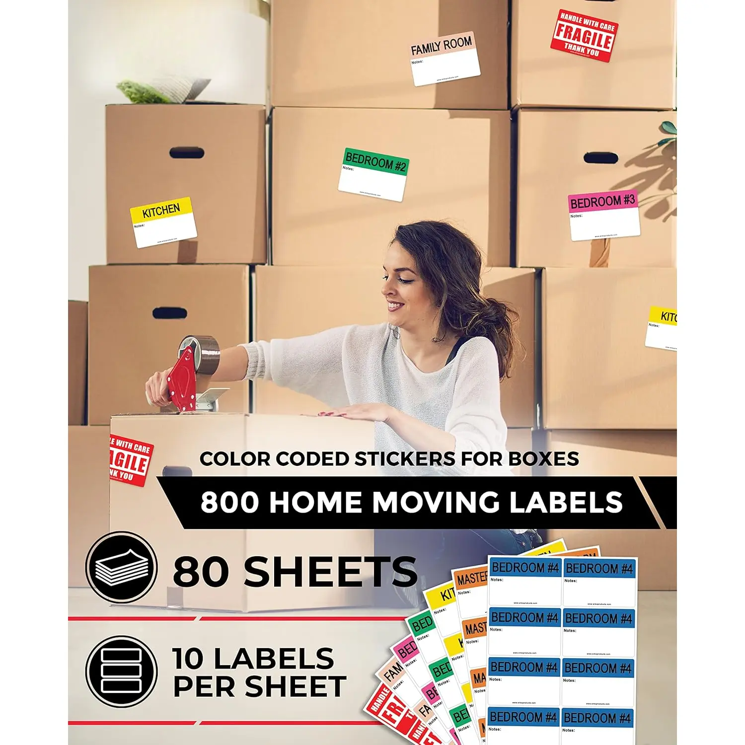 - 2 x 3 Inch Home Moving Packing Labels Stickers for Box - Color Coded ...