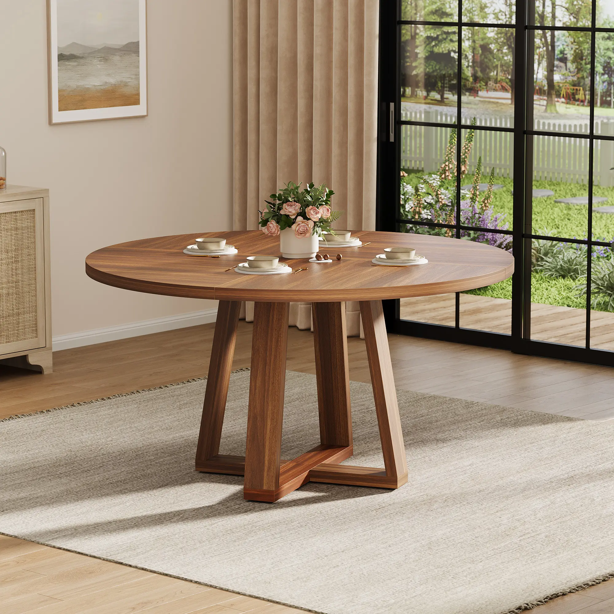 Modern Farmhouse Round Dining Table for 4-6 – Sturdy Wood – Sturdy ...