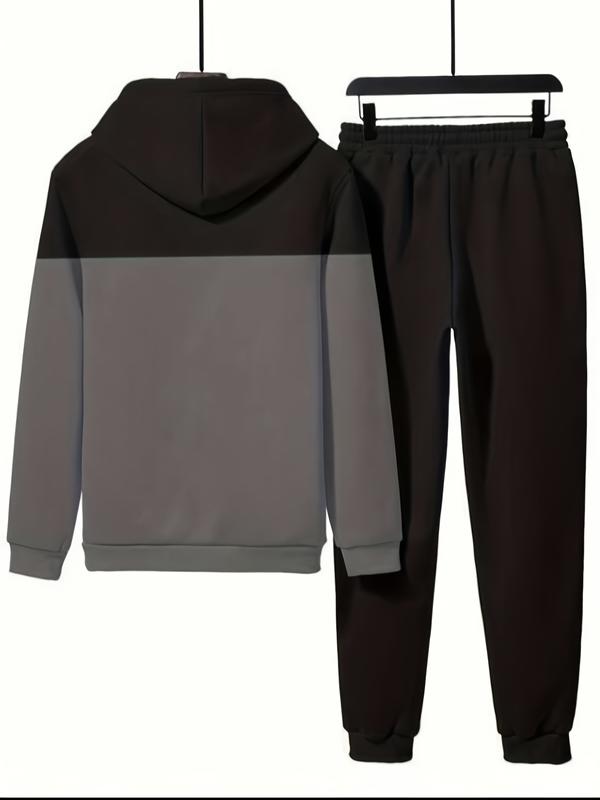 Men's Autumn & Winter Grey Hoodie & Sweatpants Set: Black-Grey Color ...
