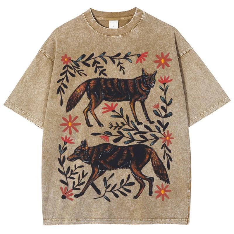 Wolves Walking Unisex Vintage Washed Tee Vintage Distressed Coloful Tee ...